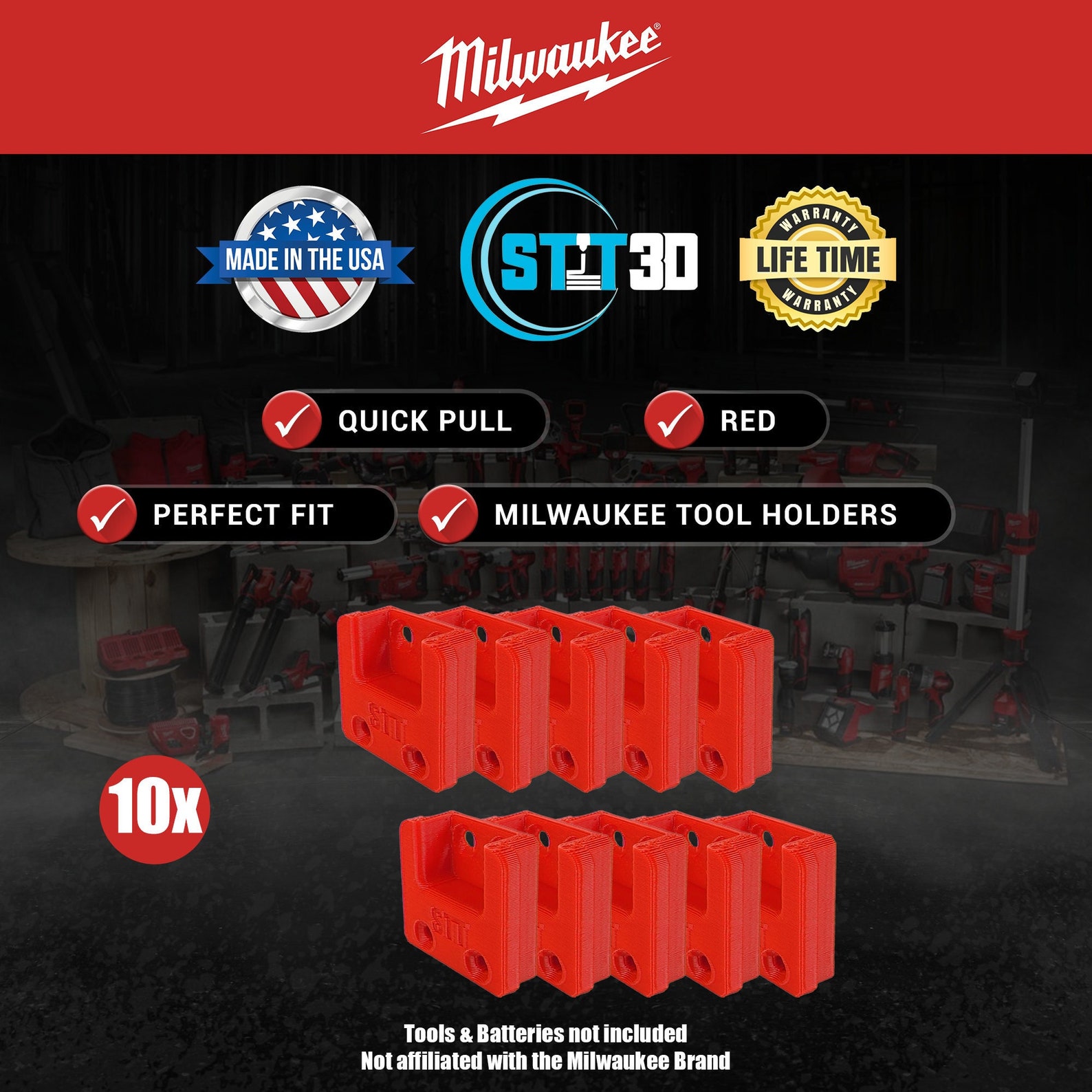 10 Pack Milwaukee M18 Tool Holder / Hanger Wall or Shelf Mount - Etsy