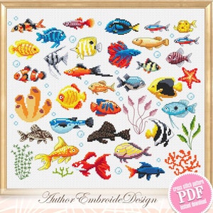 Aquarium Fish Cross Stitch Pattern PDF Download Fishes Sampler Cross ...