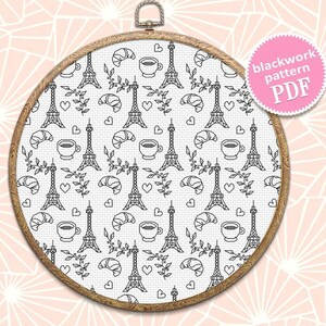 Paris Sampler Blackwork Pattern PDF Monochrome Backstitch Repeating ...