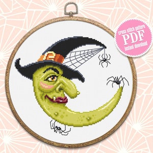 Crescent Moon Witch Cross Stitch Pattern Download PDF - Etsy