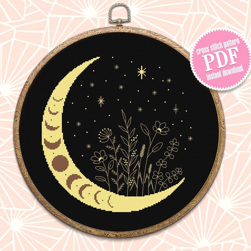 Moon Cross Stitch - Etsy