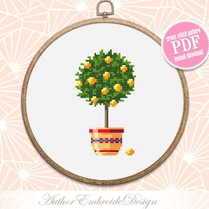 Lemon Tree Cross Stitch Pattern PDF Download Potted Plant Cross Stitch ...
