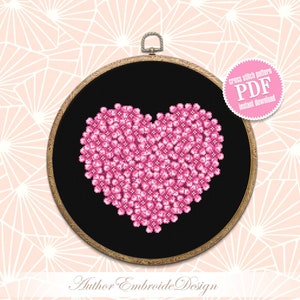 Flower Heart Cross Stitch Pattern PDF Download Pink Flowers - Etsy