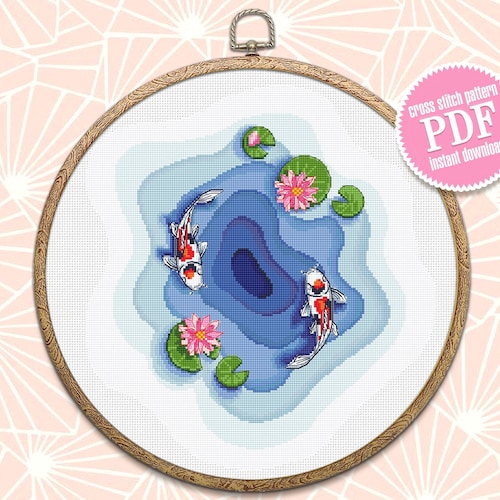 Koi Pond Cross Stitch Pattern Download PDF Koi Fish Cross - Etsy