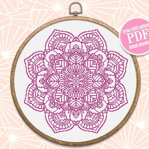 Mandala Cross Stitch Pattern Download PDF Monochrome Mandala - Etsy