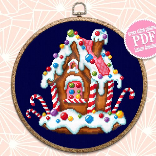 Gingerbread House Cross Stitch Pattern Download PDF Christmas - Etsy