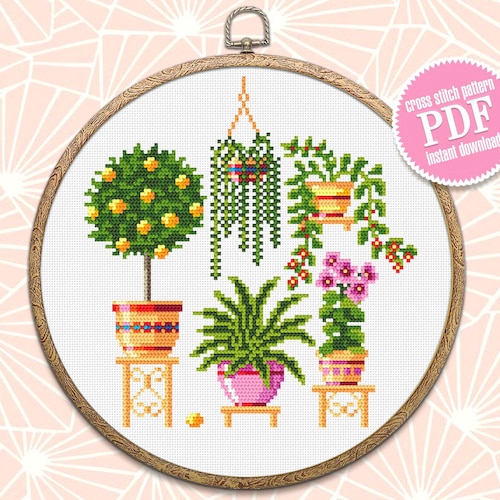 Home Plants Cross Stitch Pattern Download PDF Floral Cross - Etsy