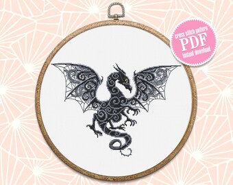 Blackwork Dragon Embroidery Pattern - Etsy