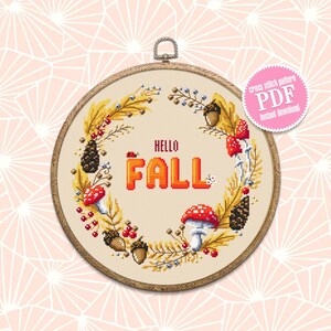 Hello Fall Wreath Cross Stitch Pattern Download PDF Magic - Etsy