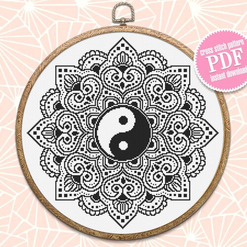 Yin Yang Mandala Cross Stitch Pattern Download PDF Meditation - Etsy