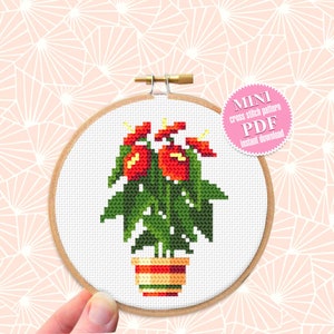 Red Flower Plant Cross Stitch Pattern PDF Download Simple Mini Cross ...