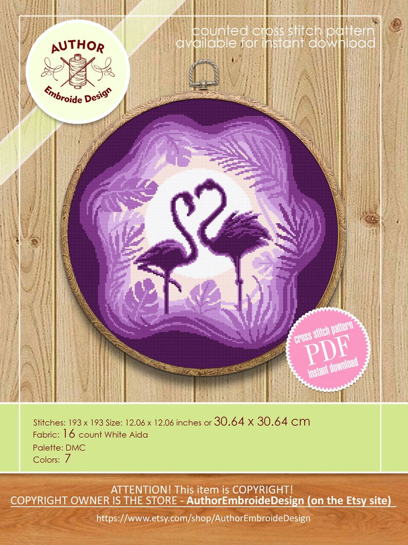 Flamingo Cross Stitch Pattern Download PDF, Purple Cross Stitch Birds ...