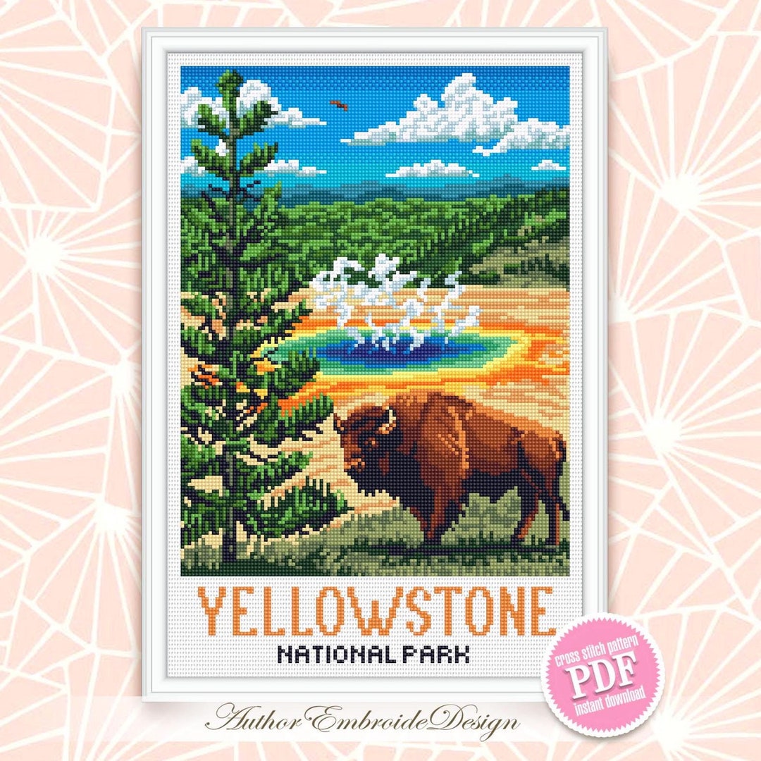 Yellowstone National Park Cross Stitch Pattern PDF Download Buffalo ...