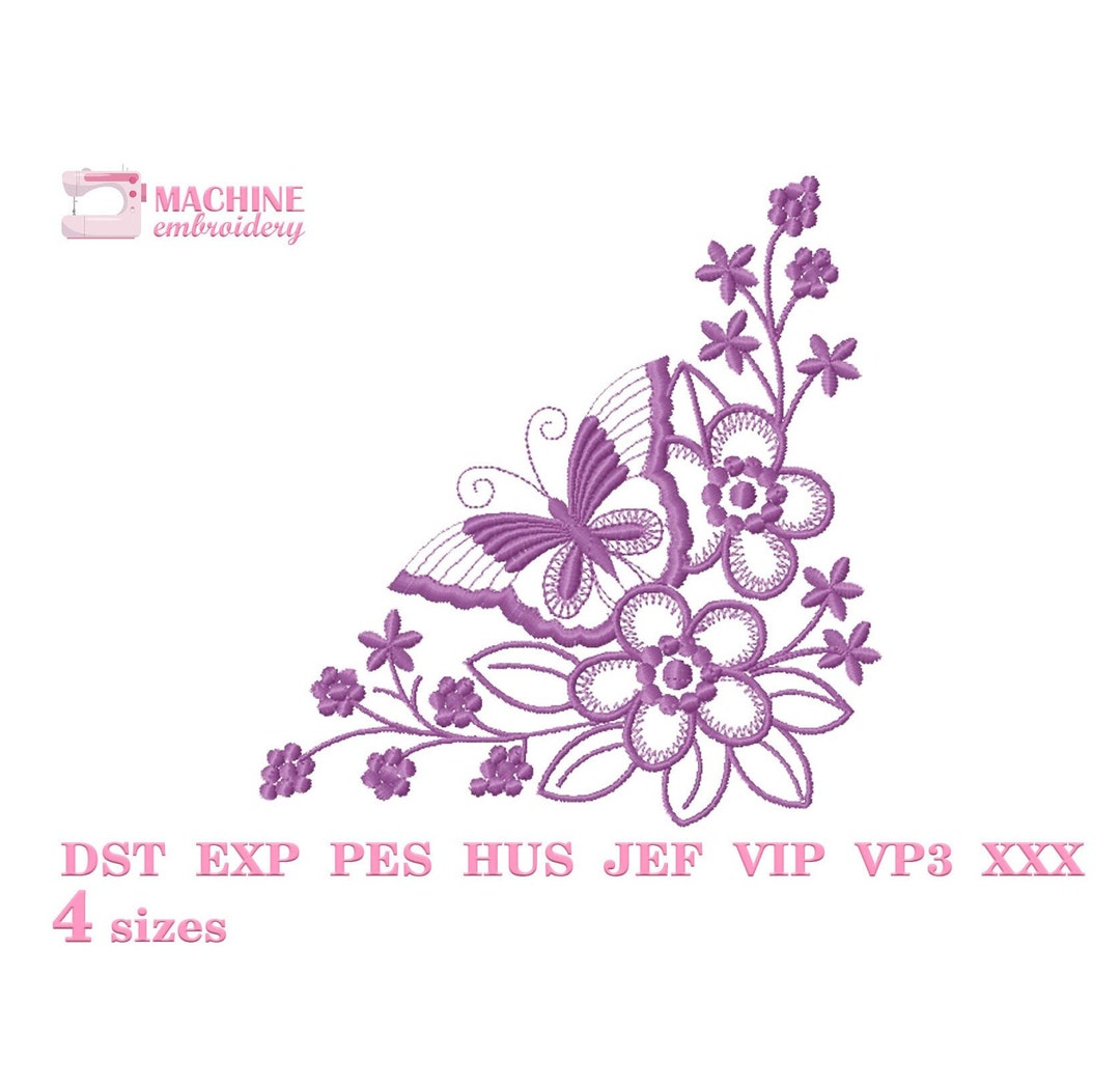 Floral Corner Embroidery Designs Machine Embroidery Pattern 4 Sizes ...