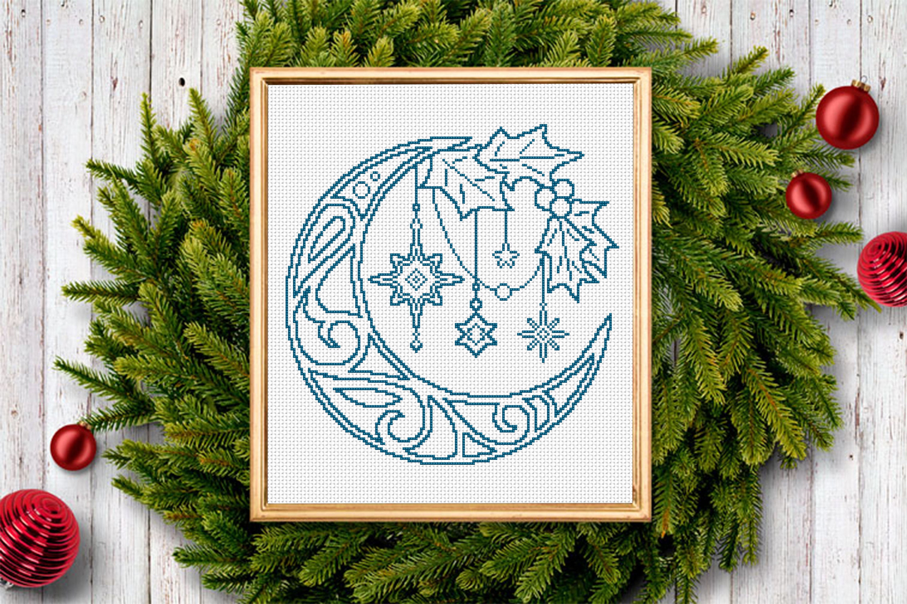 Crescent Moon Cross Stitch Pattern Download PDF Christmas Moon - Etsy