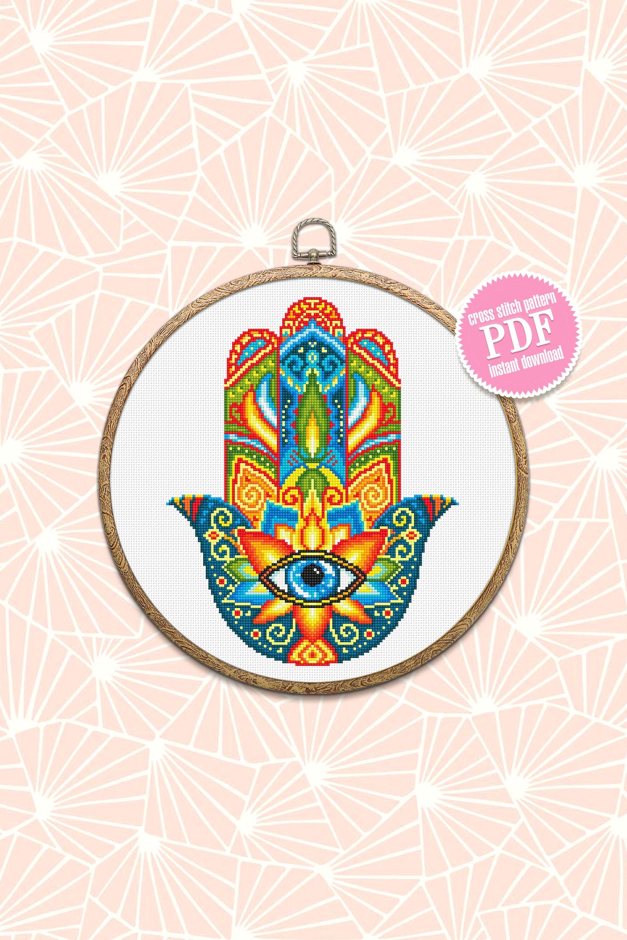 Hamsa Hand Cross Stitch Pattern Download PDF Mandala Pattern - Etsy