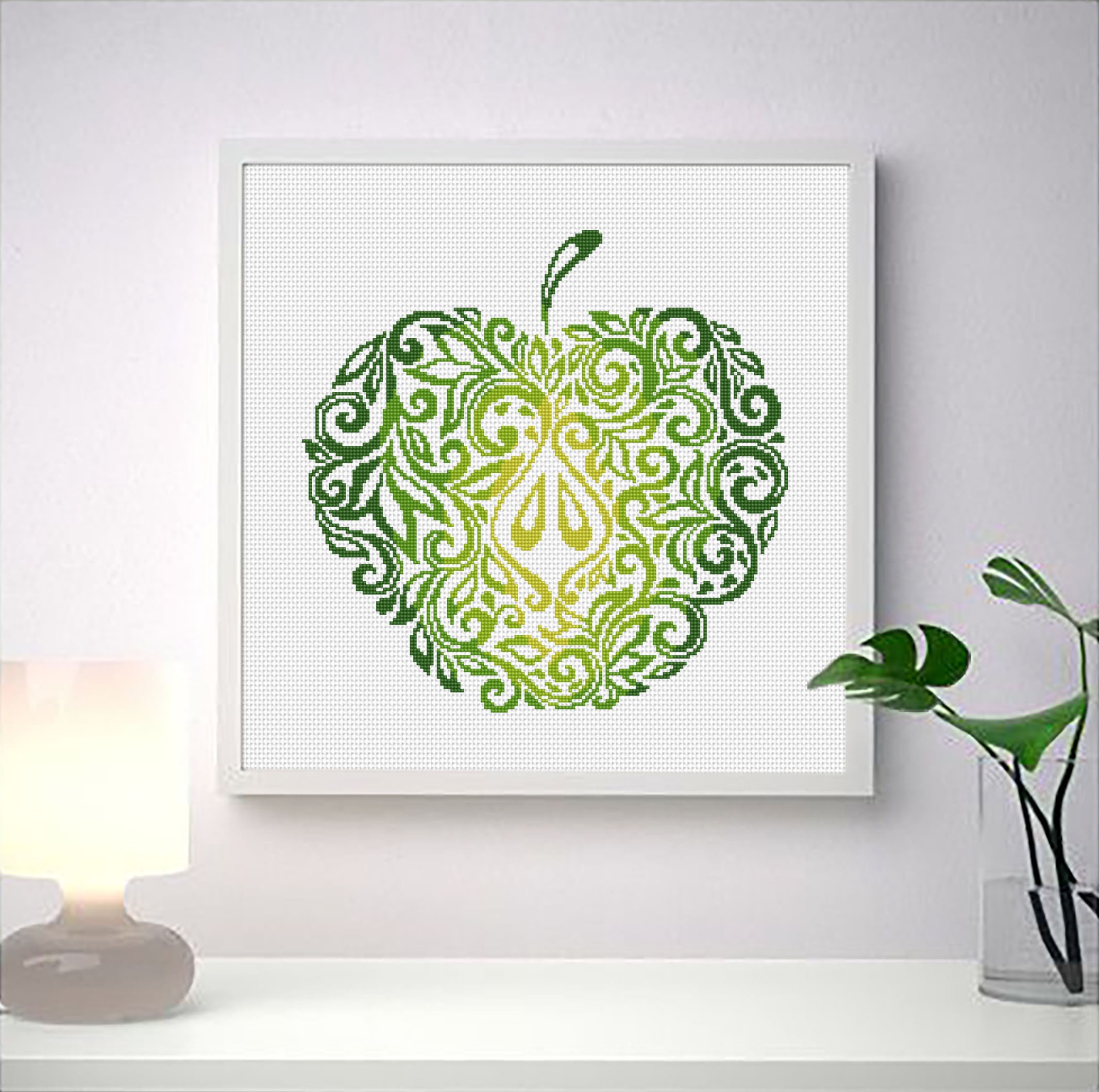 Green Apple Mandala Cross Stitch Pattern PDF Download Fruit - Etsy