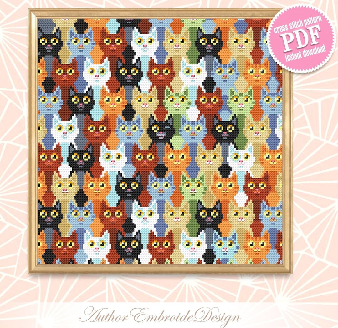 Cute Cats Cross Stitch Pattern PDF Download Cat Sampler Cross Stitch Chart, Cat Embroidery PDF ...