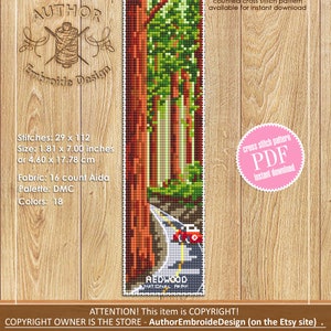 Redwood National Park Bookmark Cross Stitch Pattern PDF Download Nature ...