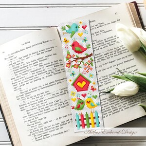 Spring Bookmark Cross Stitch Pattern PDF Download Romantic Love Birds ...