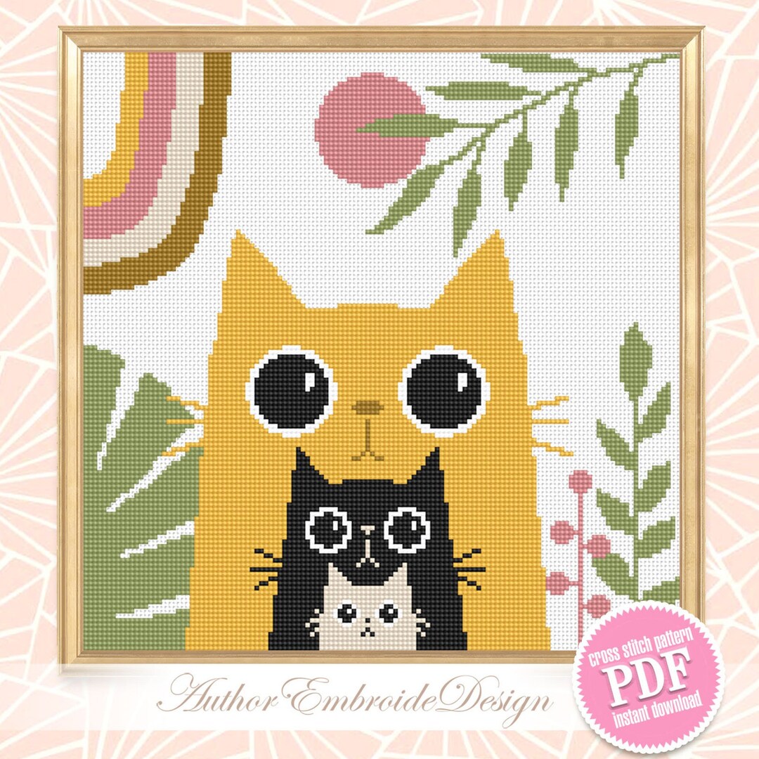 Boho Cat Cross Stitch Pattern PDF Download Boho Cross Stitch Chart ...