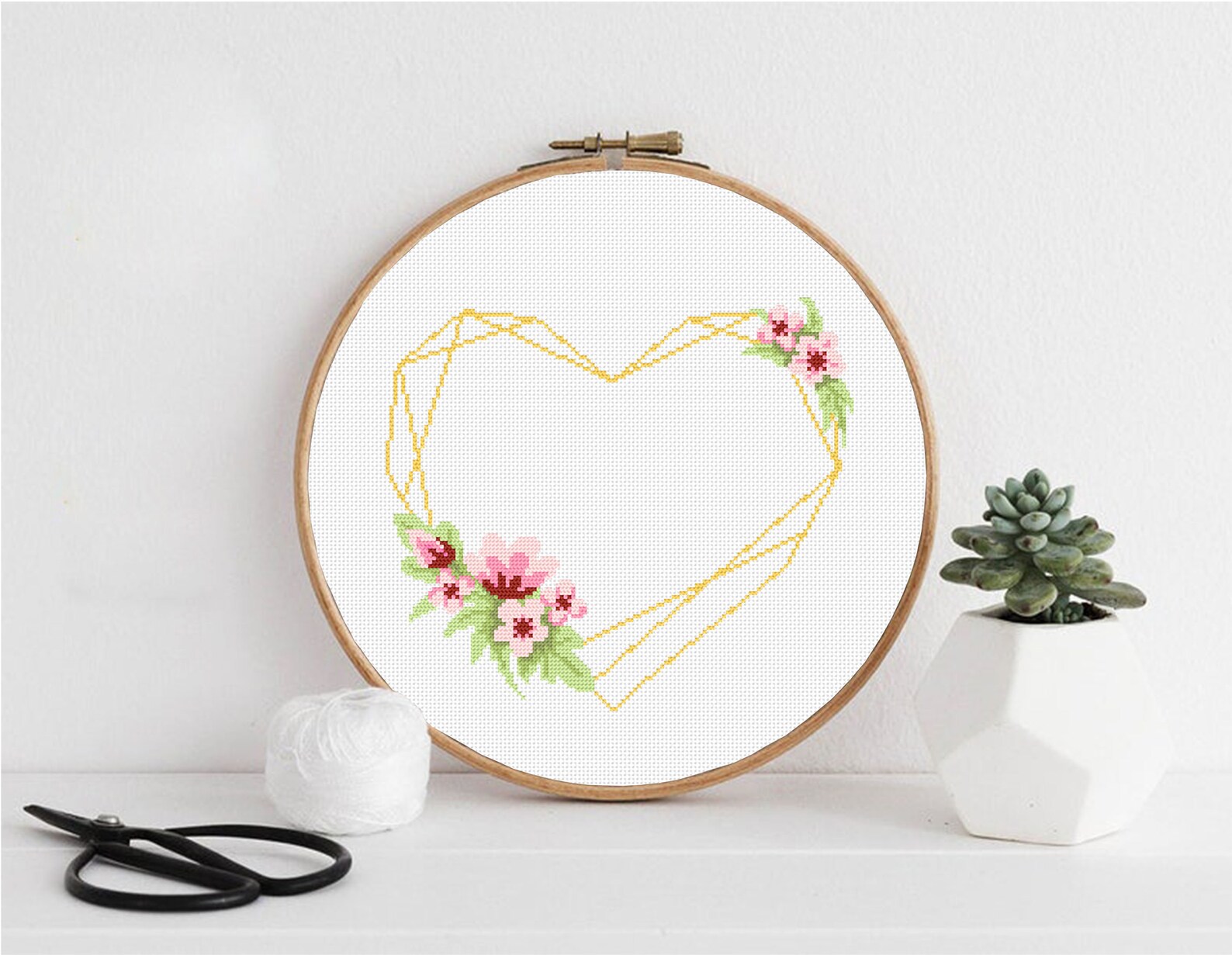 Floral Heart Frame Cross Stitch Pattern PDF Instant Download Wedding ...