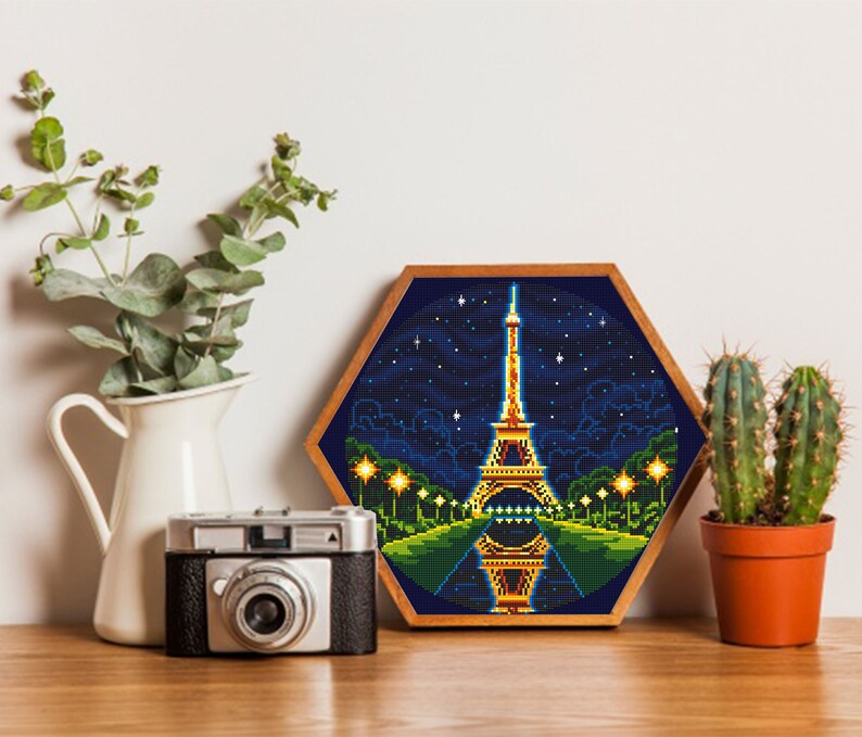 Eiffel Tower Cross Stitch Pattern PDF Download Night France - Etsy