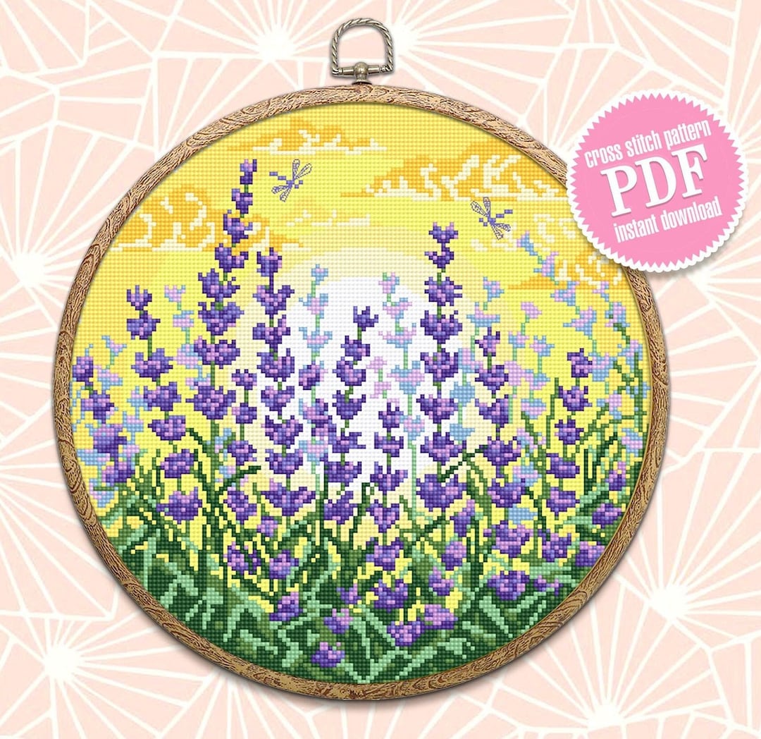 Lavender Flower Cross Stitch Pattern Download PDF Summer Nature Cross ...