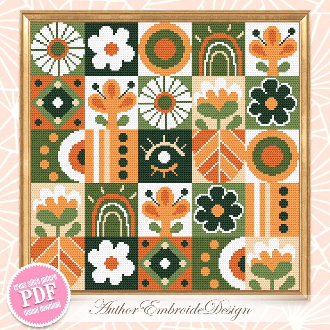 Floral Boho Cross Stitch Pattern PDF Download Scandinavian Folk Cross ...