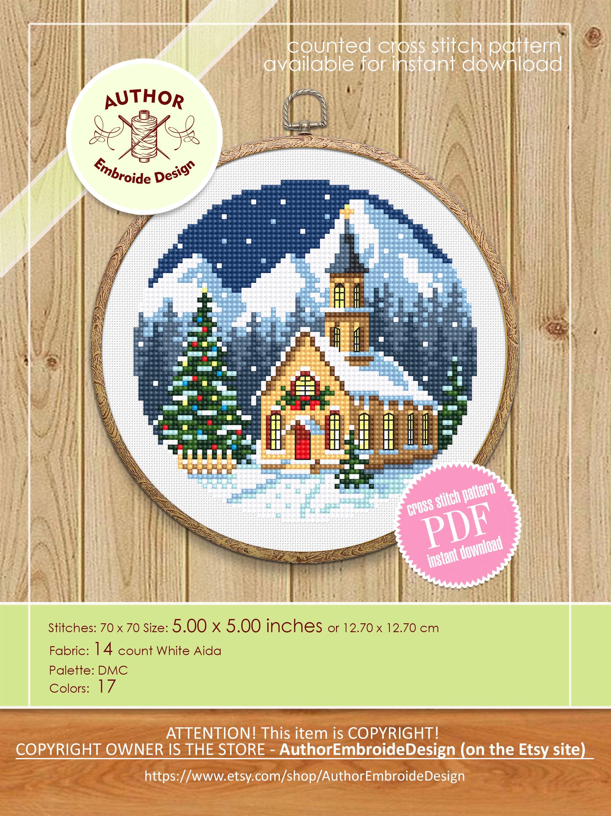 Christmas Church Cross Stitch Pattern PDF Download Winter Landscape ...
