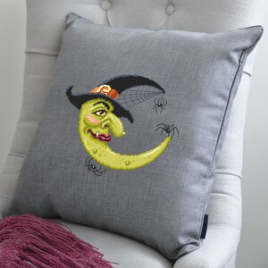 Crescent Moon Witch Cross Stitch Pattern Download PDF, Halloween Moon ...