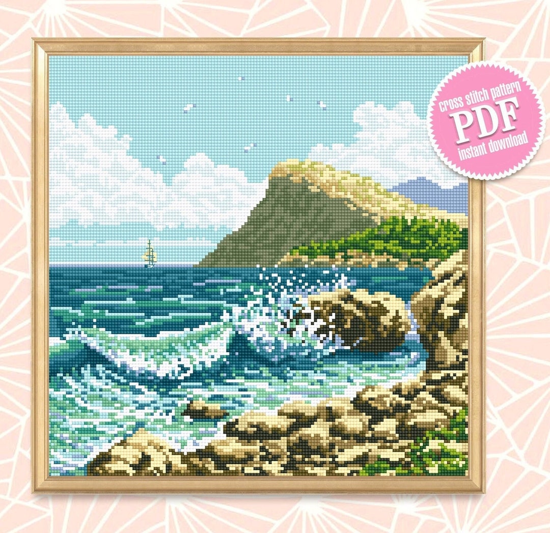 Ocean Waves Cross Stitch Pattern PDF Download Nature Landscape Cross ...