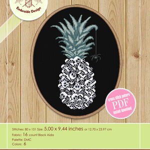 Pineapple Skull Cross Stitch Pattern Download PDF Gothic Cross Stitch ...
