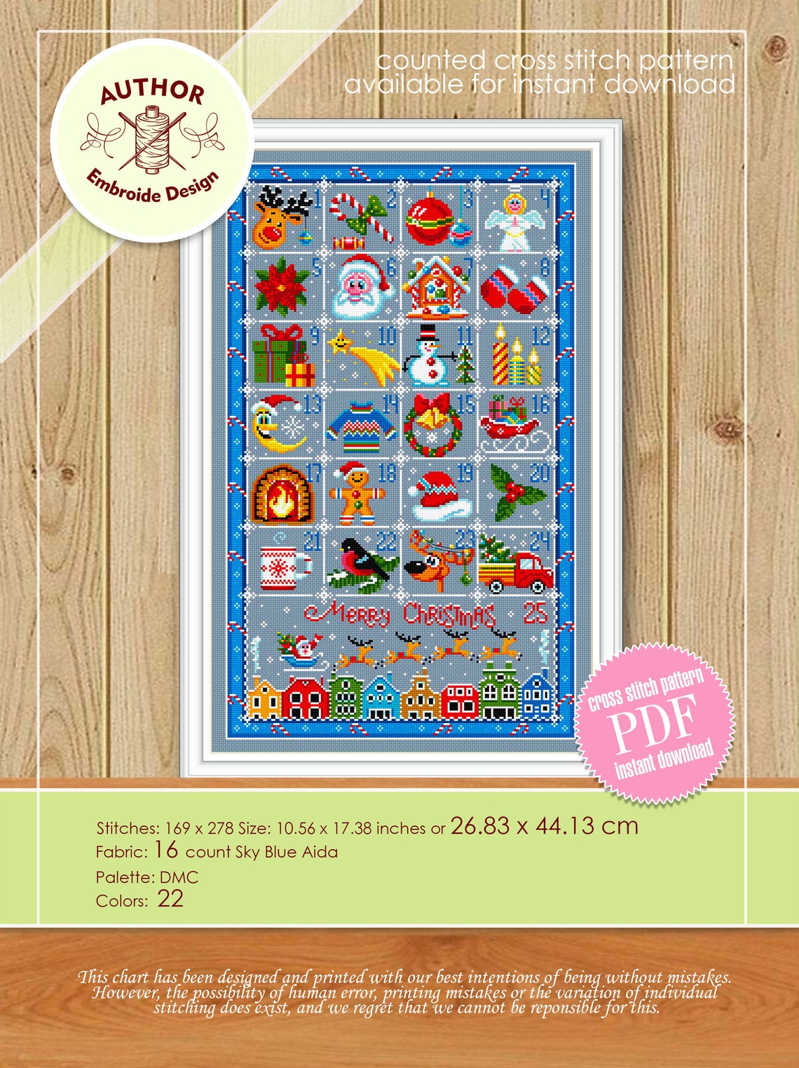 Christmas Advent Calendar Cross Stitch Pattern Download PDF - Etsy