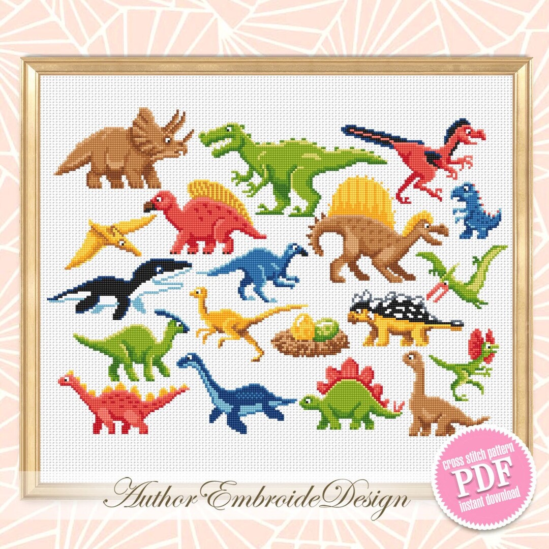 Baby Dinosaur Cross Stitch Pattern PDF Download Dinosaurs Sampler Cross ...