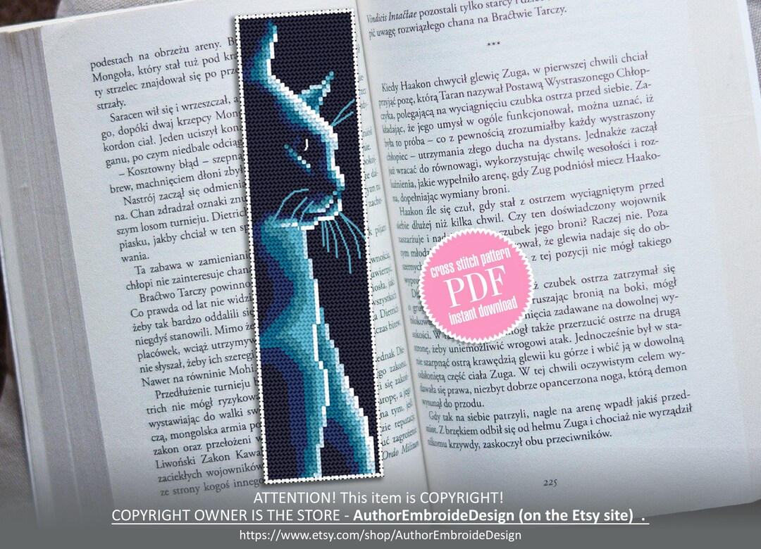 Bookmark Cross Stitch Pattern Download PDF Funny Cross Stitch Cat ...