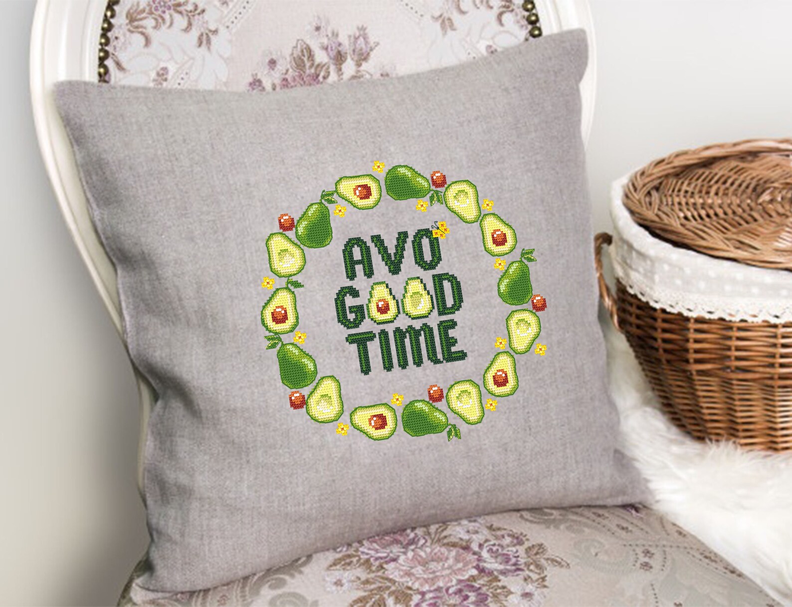 Avocado Wreath Cross Stitch Pattern Download PDF Framed Quote Cross ...