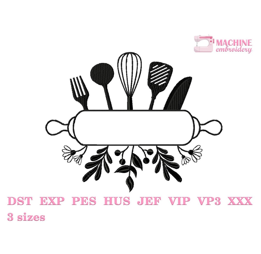 Kitchen Utensils Split Frame Machine Embroidery Design 3 Sizes, Baking ...
