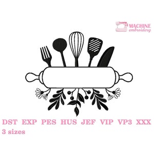 Kitchen Utensils Split Frame Machine Embroidery Design 3 Sizes, Baking ...