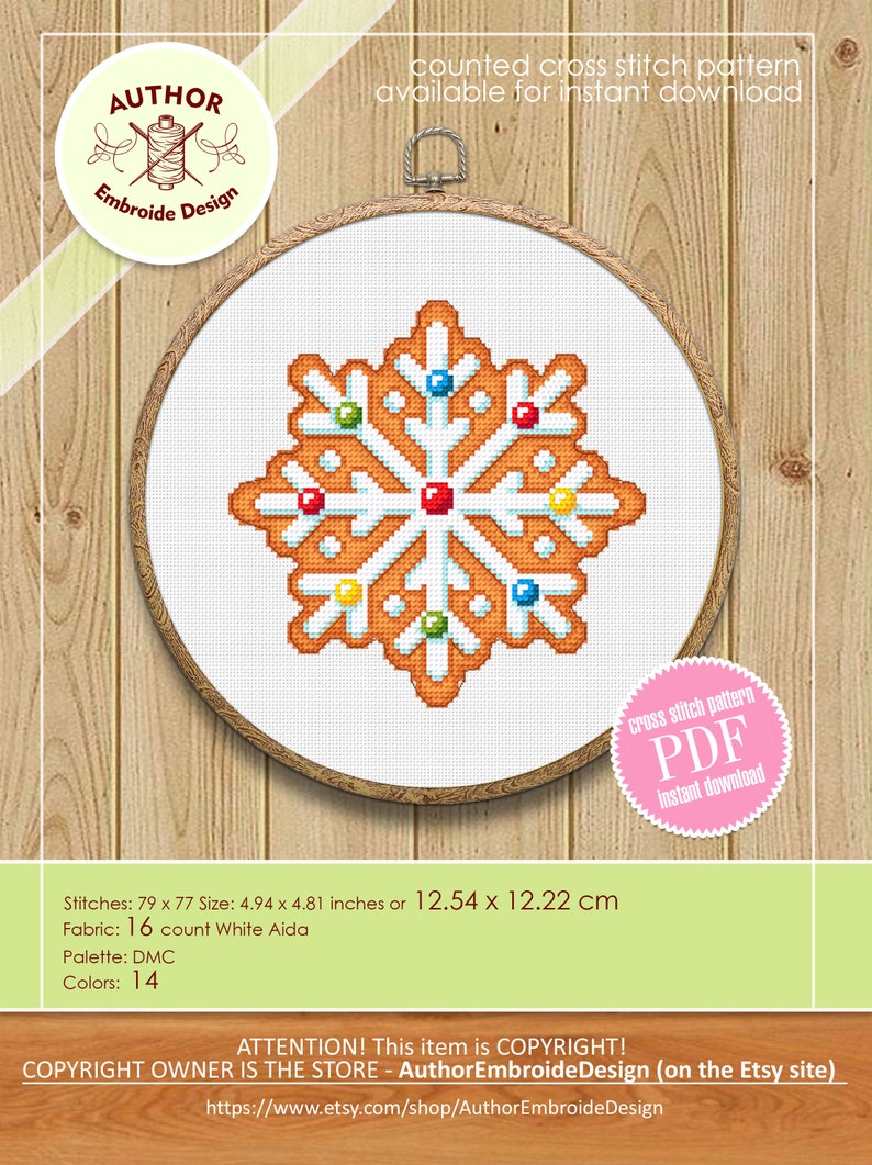 Gingerbread Snowflake Cross Stitch Pattern Download PDF, Christmas ...