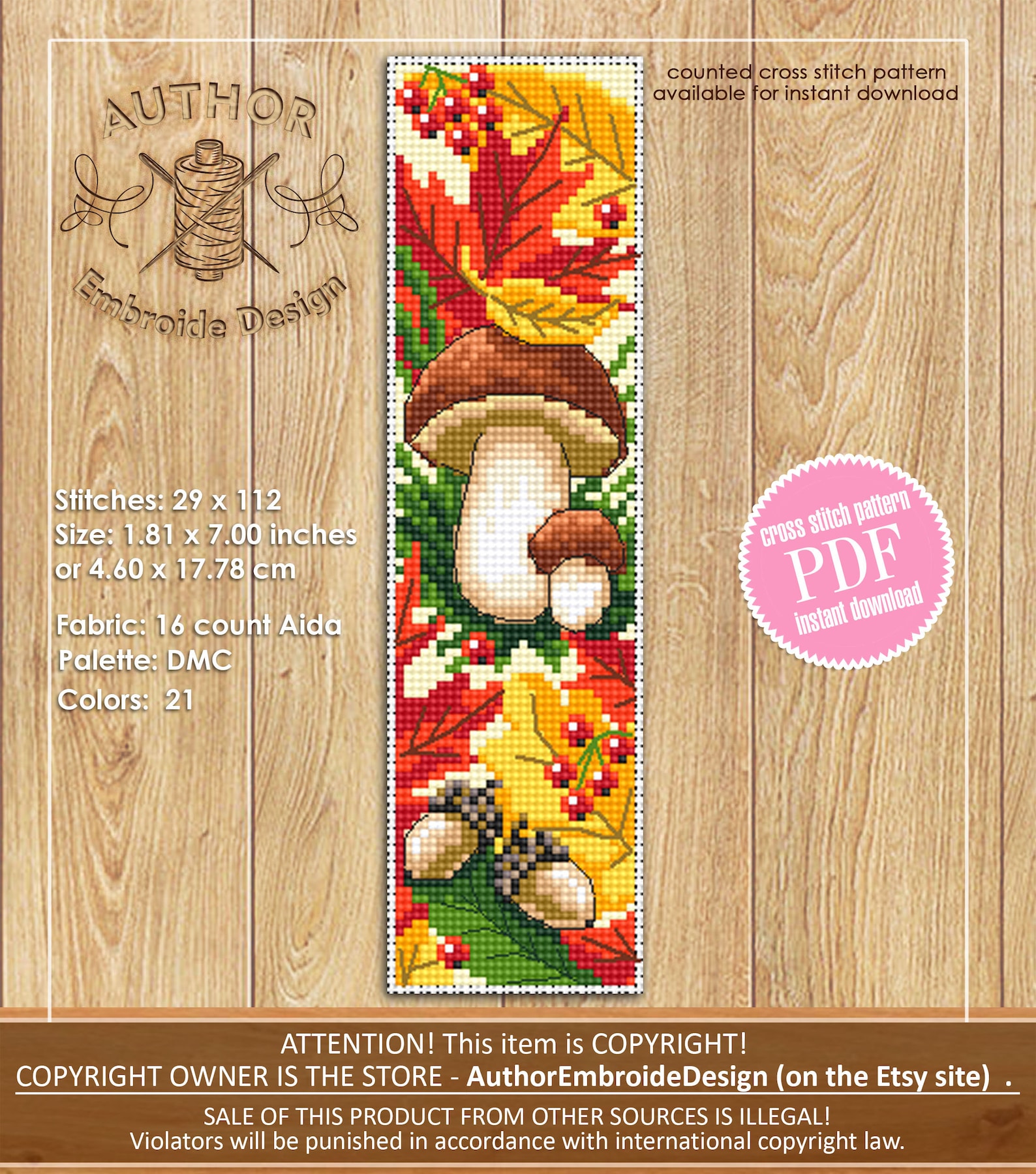 Mushroom Bookmark Set Cross Stitch Pattern PDF Download Magic Mushroom ...
