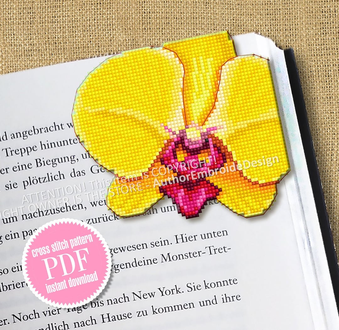 Corner Bookmark Cross Stitch Pattern PDF Download Yellow Orchid Cross ...