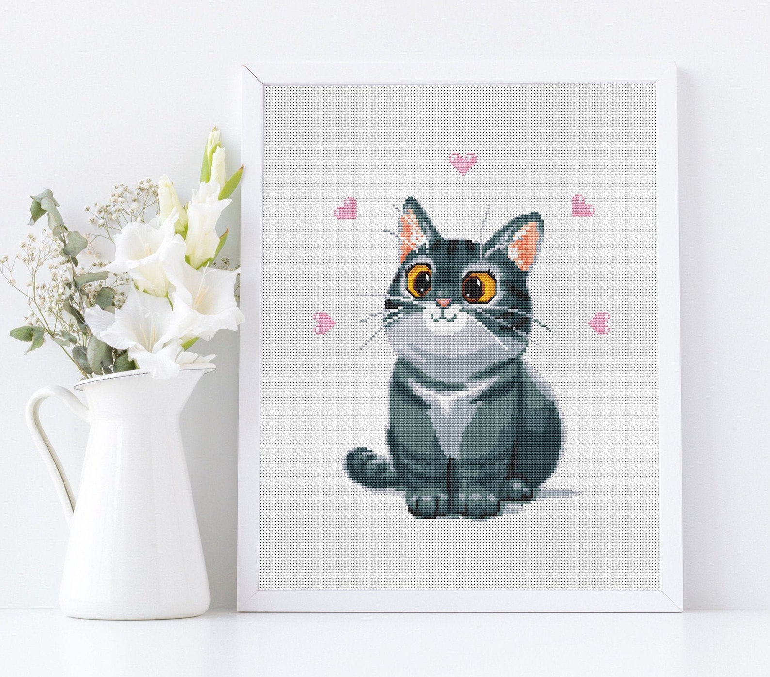 Cute Gray Cat Cross Stitch Pattern Download PDF Animal Cross - Etsy