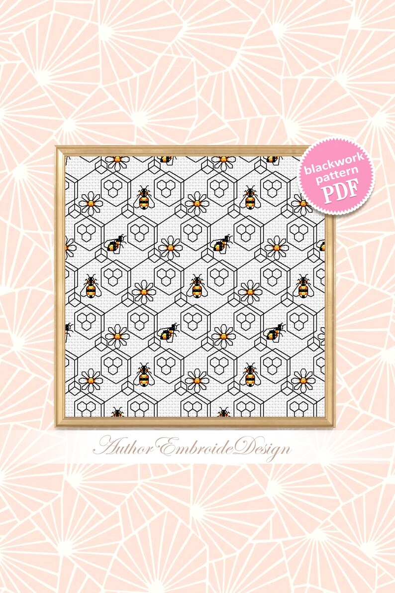 Bee Geometric Seamless Pattern for Backstitch Embroidery Instant ...