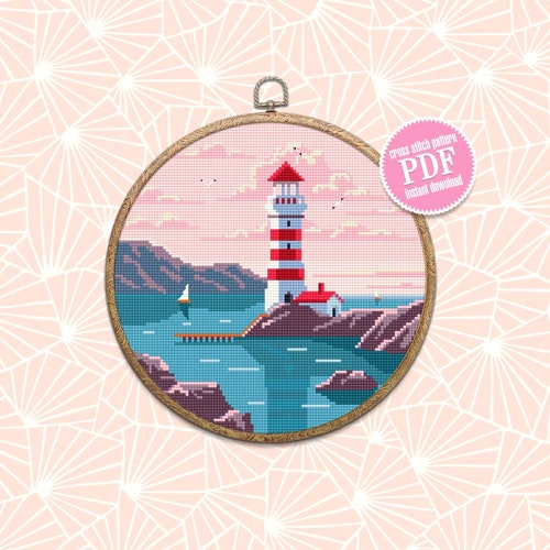 Lighthouse Cross Stitch Pattern Download PDF Nature Landscape - Etsy