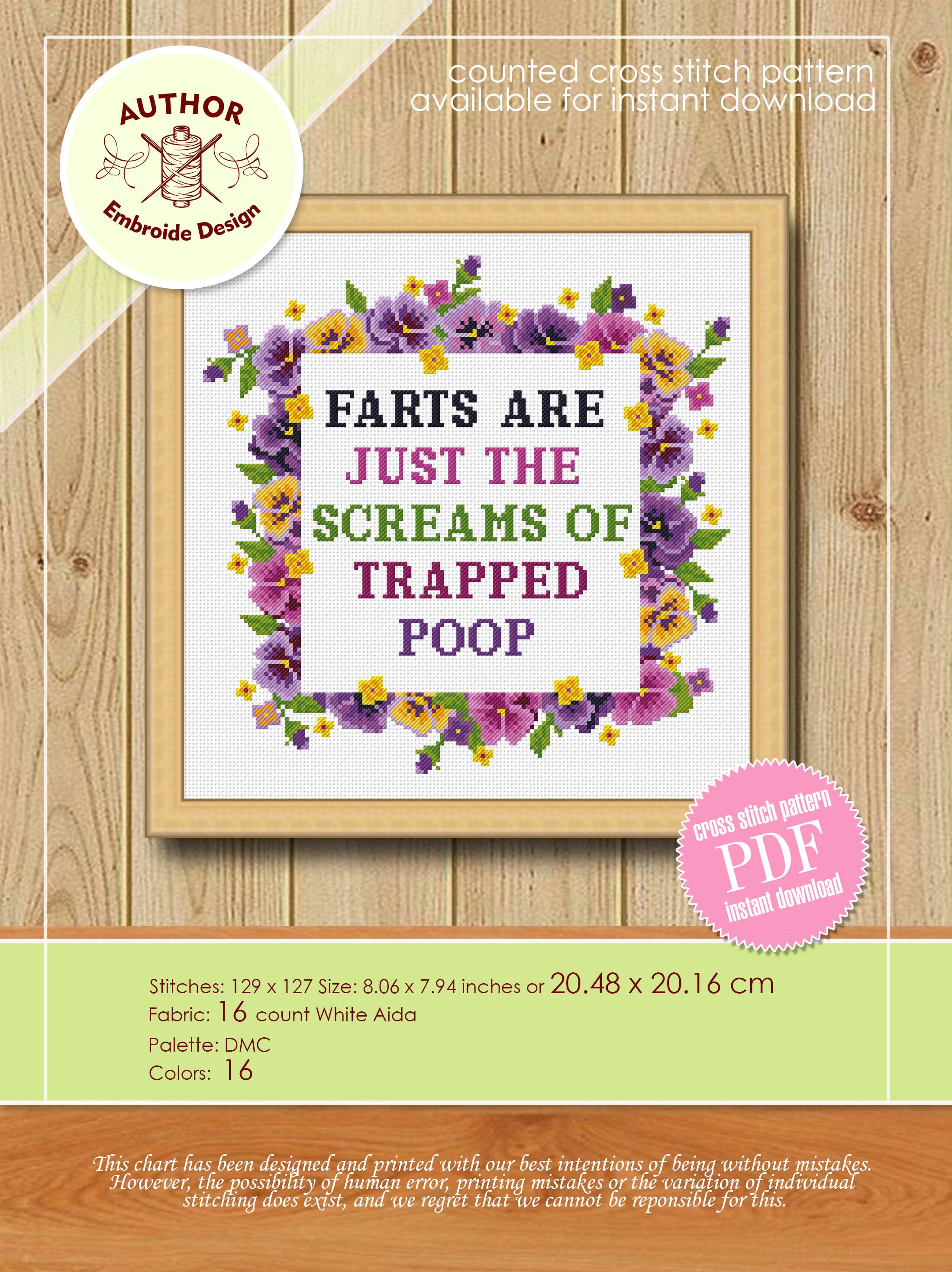 Funny Cross Stitch Pattern Download PDF Modern Cross Stitch - Etsy