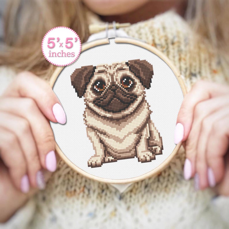 Pug Dog Cross Stitch Pattern PDF Download Small Pet Cross Stitch Chart ...