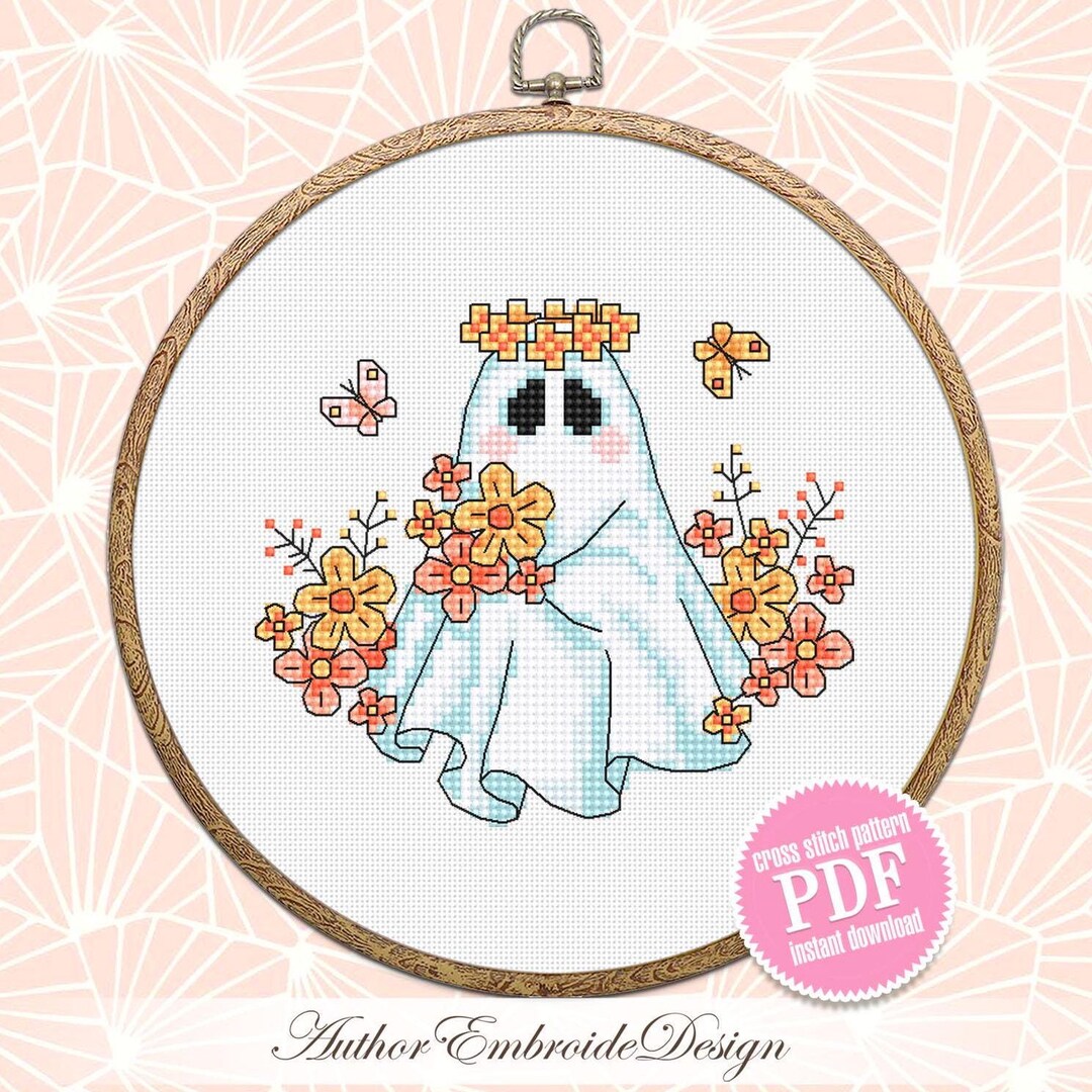 Floral Ghost Cross Stitch Pattern PDF Download Cute Halloween Cross ...