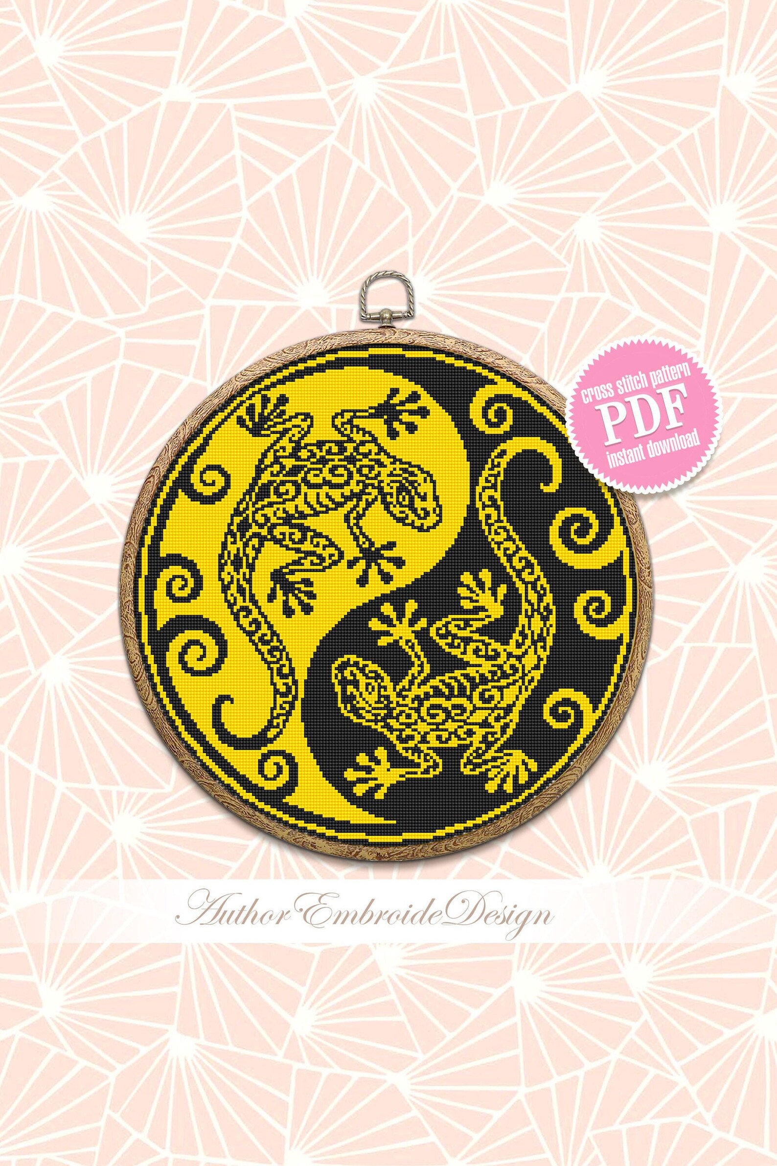Lizard Yin Yang Cross Stitch Pattern Download PDF Salamander - Etsy
