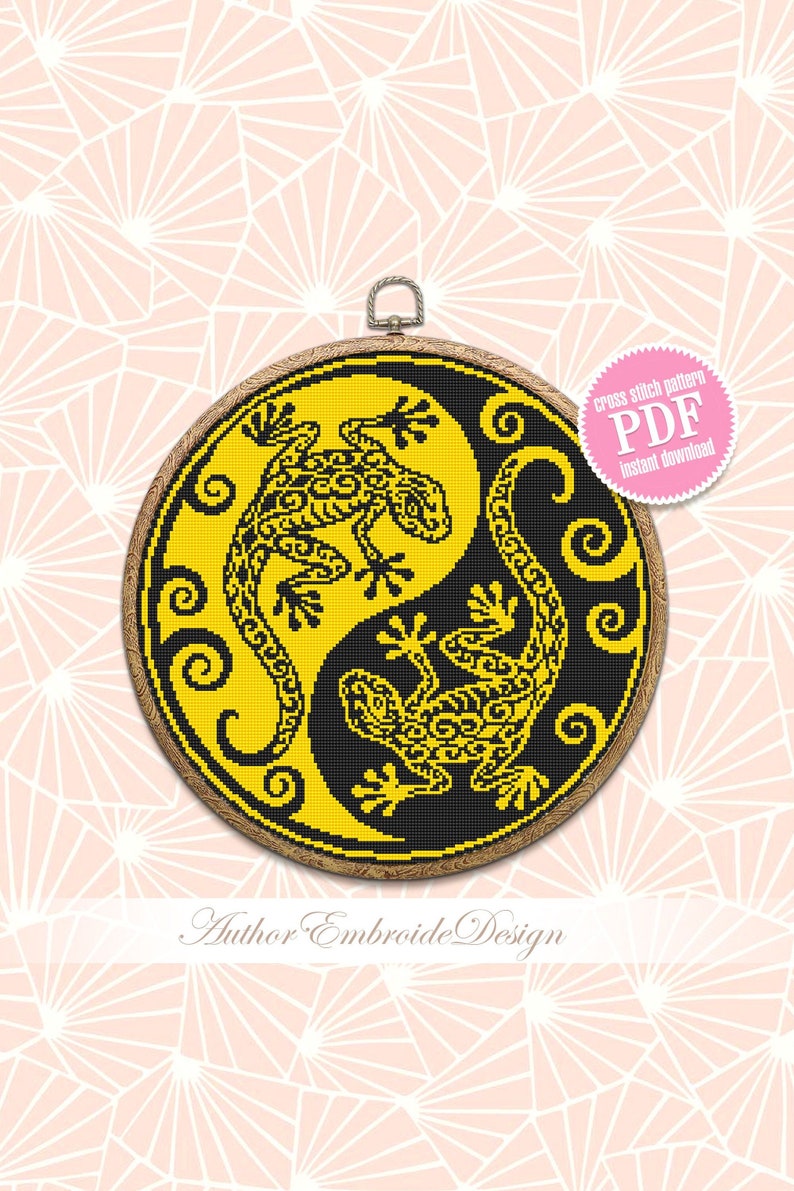 Lizard Yin Yang Cross Stitch Pattern Download PDF Salamander - Etsy